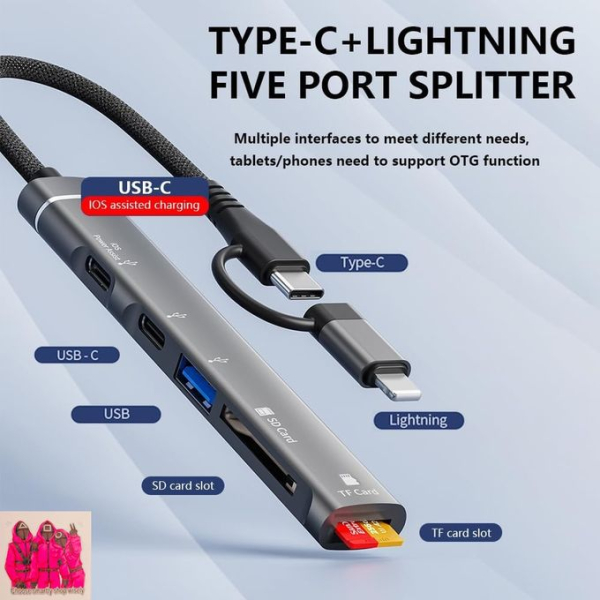 Hub Multiport 5 en 1 Type-C Lightning - Media-shopping.ma